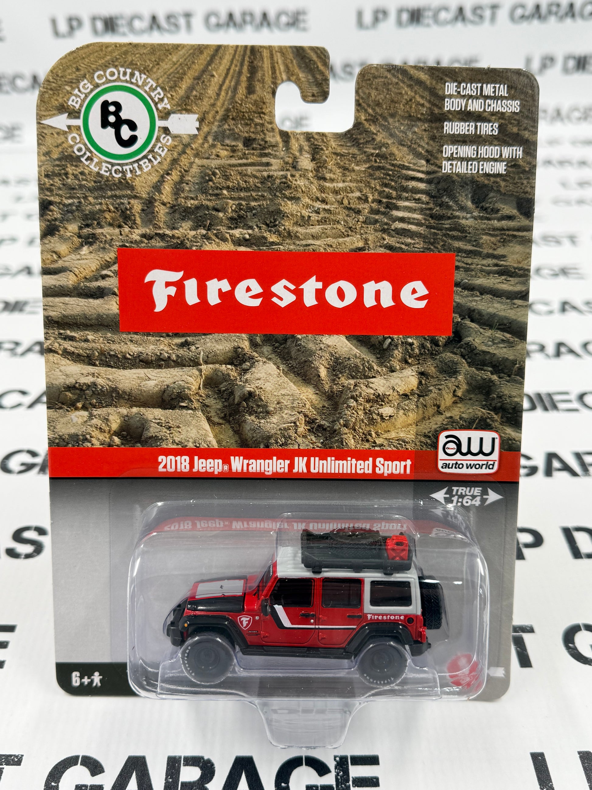 AUTO WORLD 2018 Jeep Wrangler Unlimited Firestone 1:64 Diecast Big Cou ...