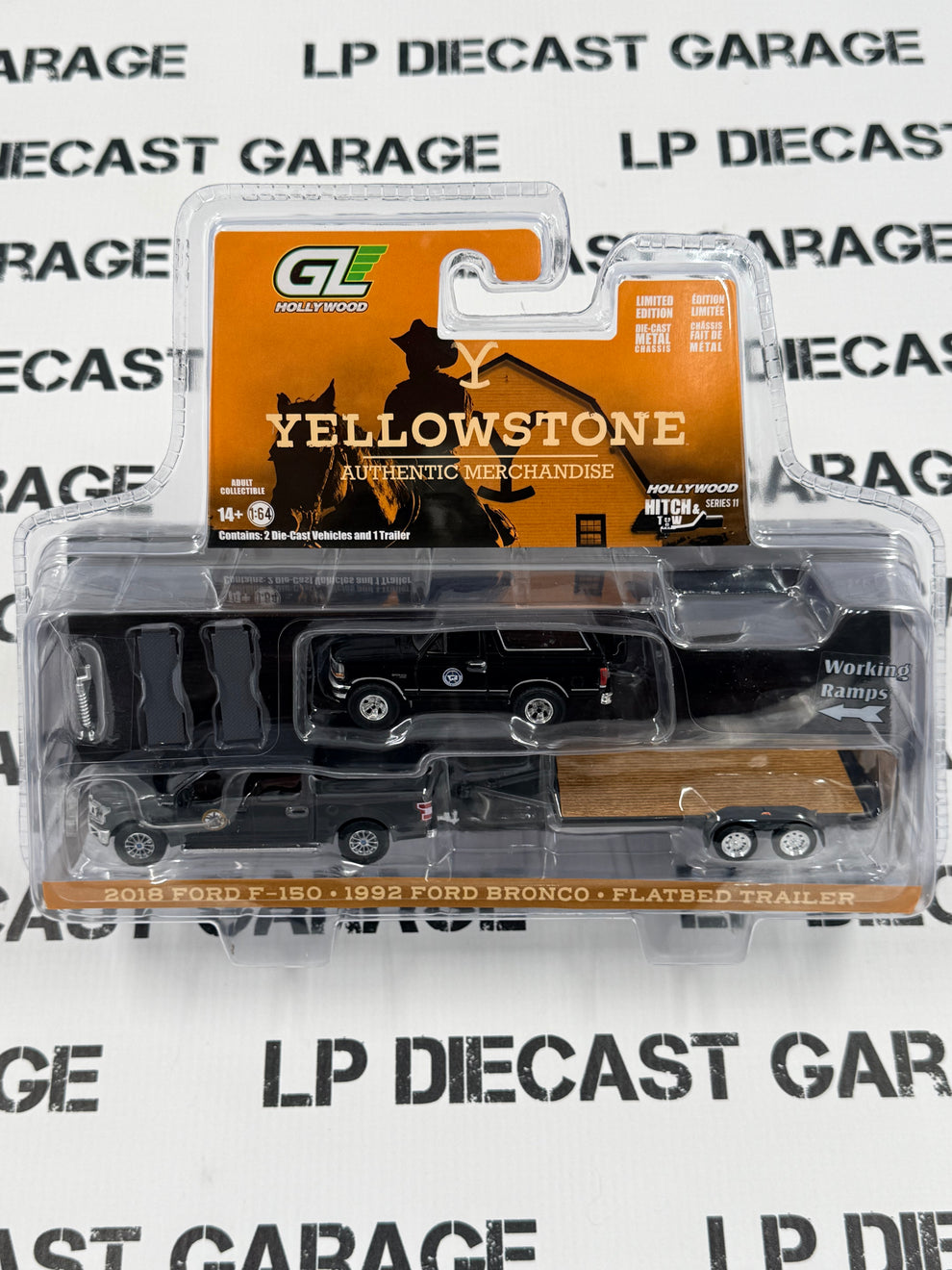 GREENLIGHT 2018 Ford F-150 1992 Bronco Trailer Yellowstone 1:64 Diecas ...