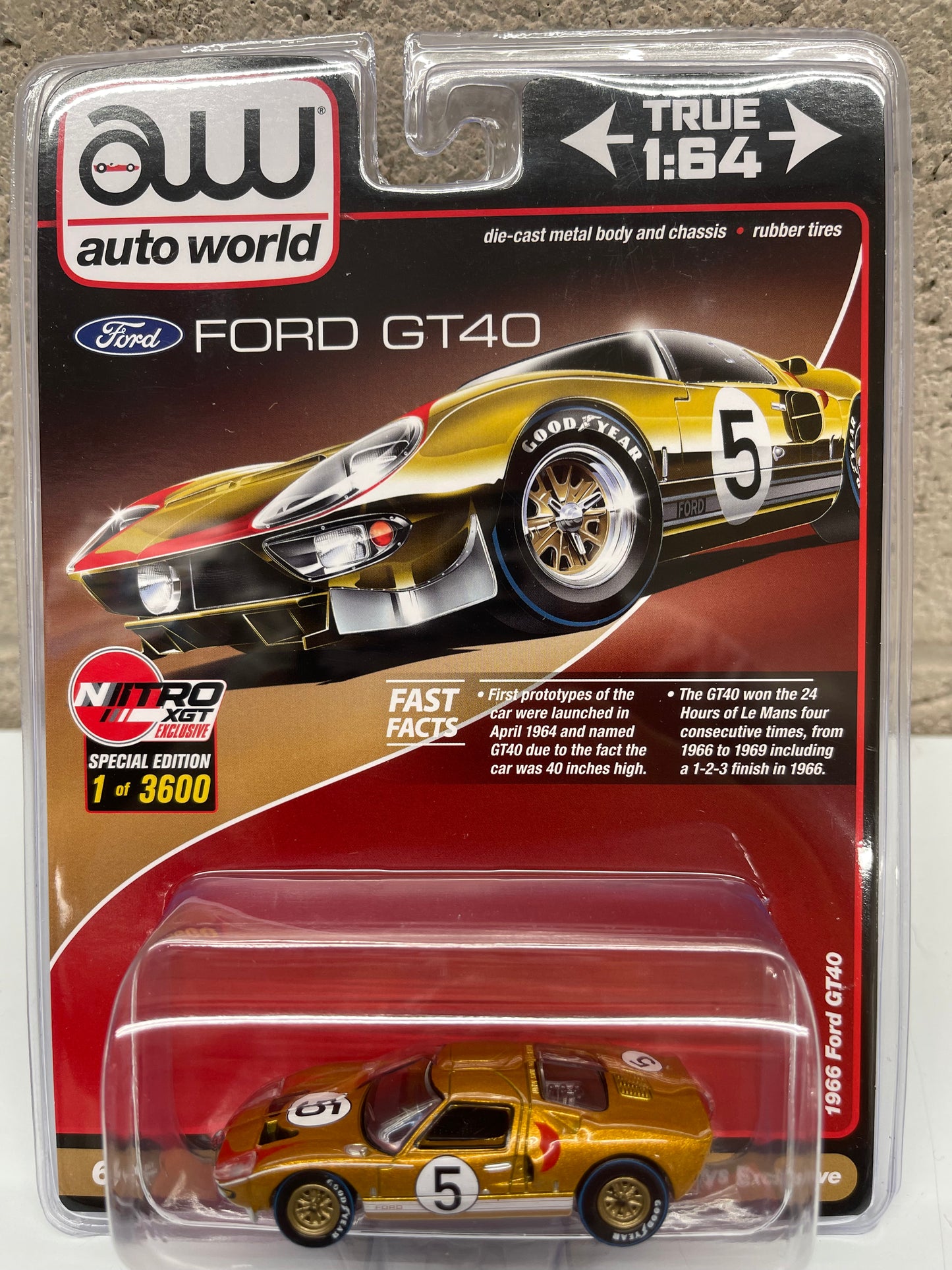 AUTO WORLD 1966 Ford GT40 Nitro XGT Exclusive GOLD 1:64 Diecast – LP ...